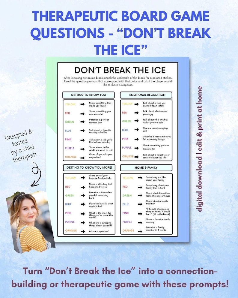 Don't Break the Ice Therapy Questions – Printable PDF + Editable ...