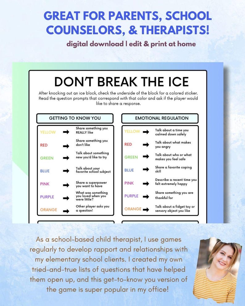 Don't Break the Ice Therapy Questions – Printable PDF + Editable ...