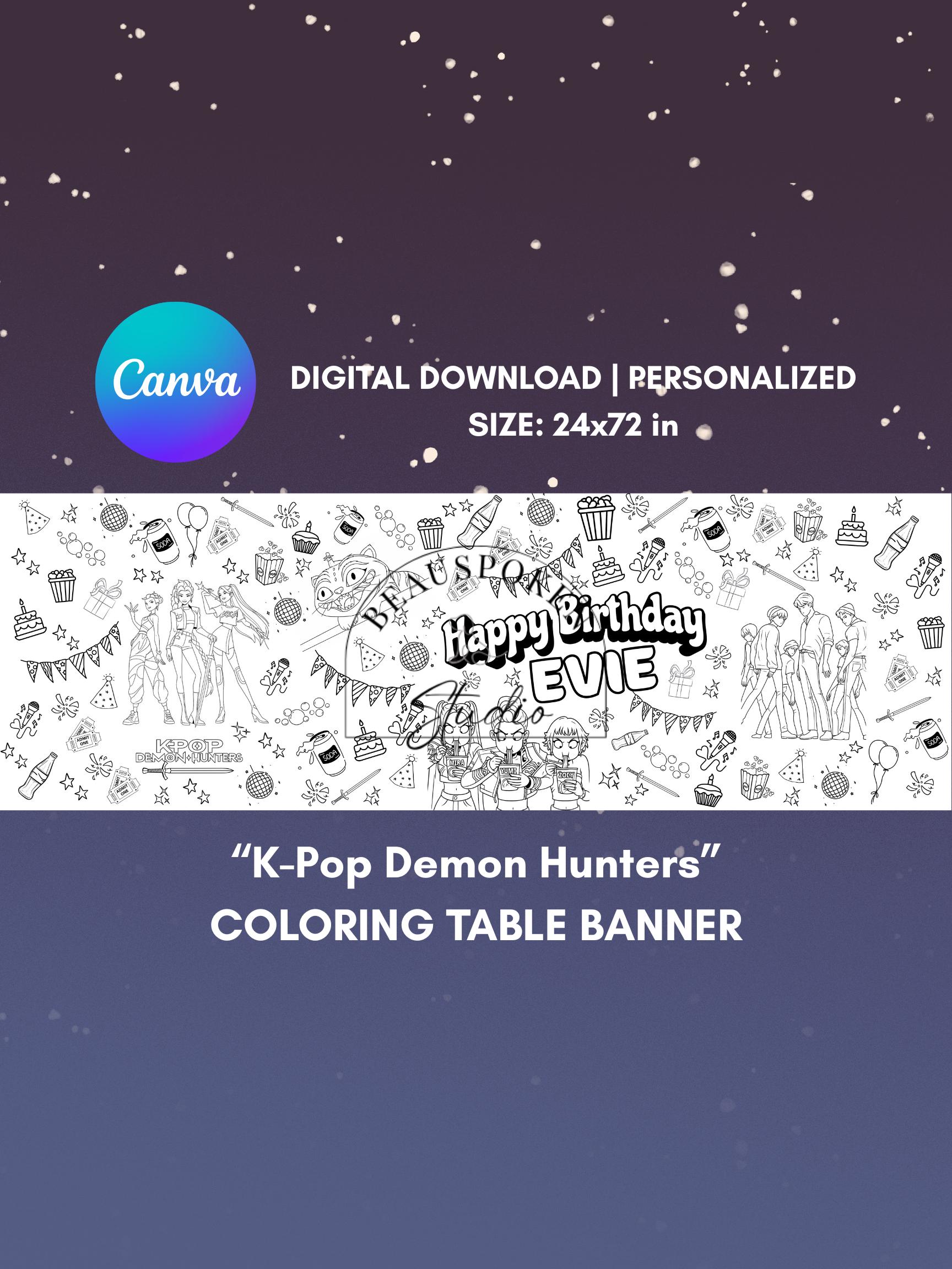Giant K-pop Demon Hunters Coloring Table Banner | Digital Download ...