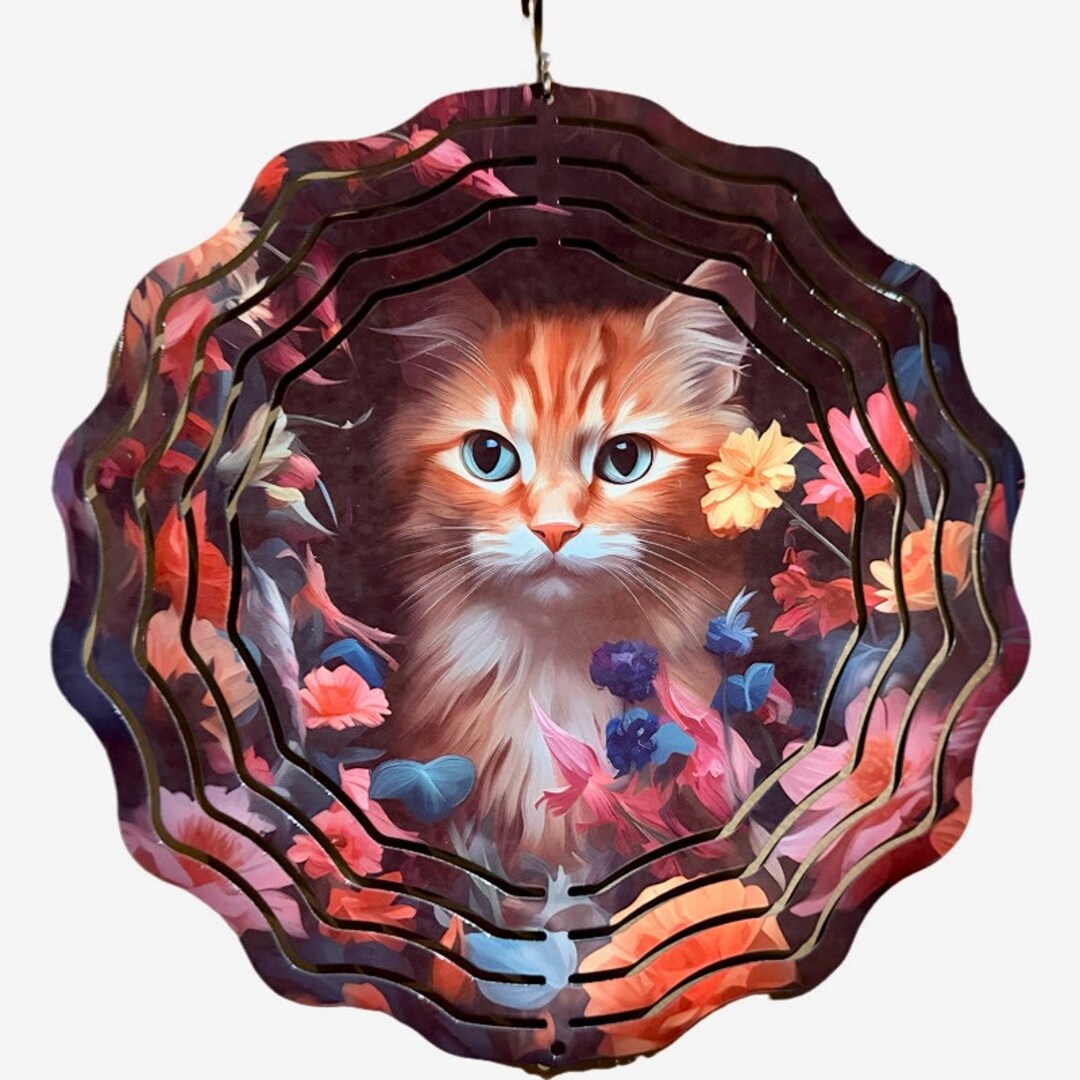 Cat Kitten Wind Spinner 8" Aluminum Colorful Wind Spinner for Indoor or ...