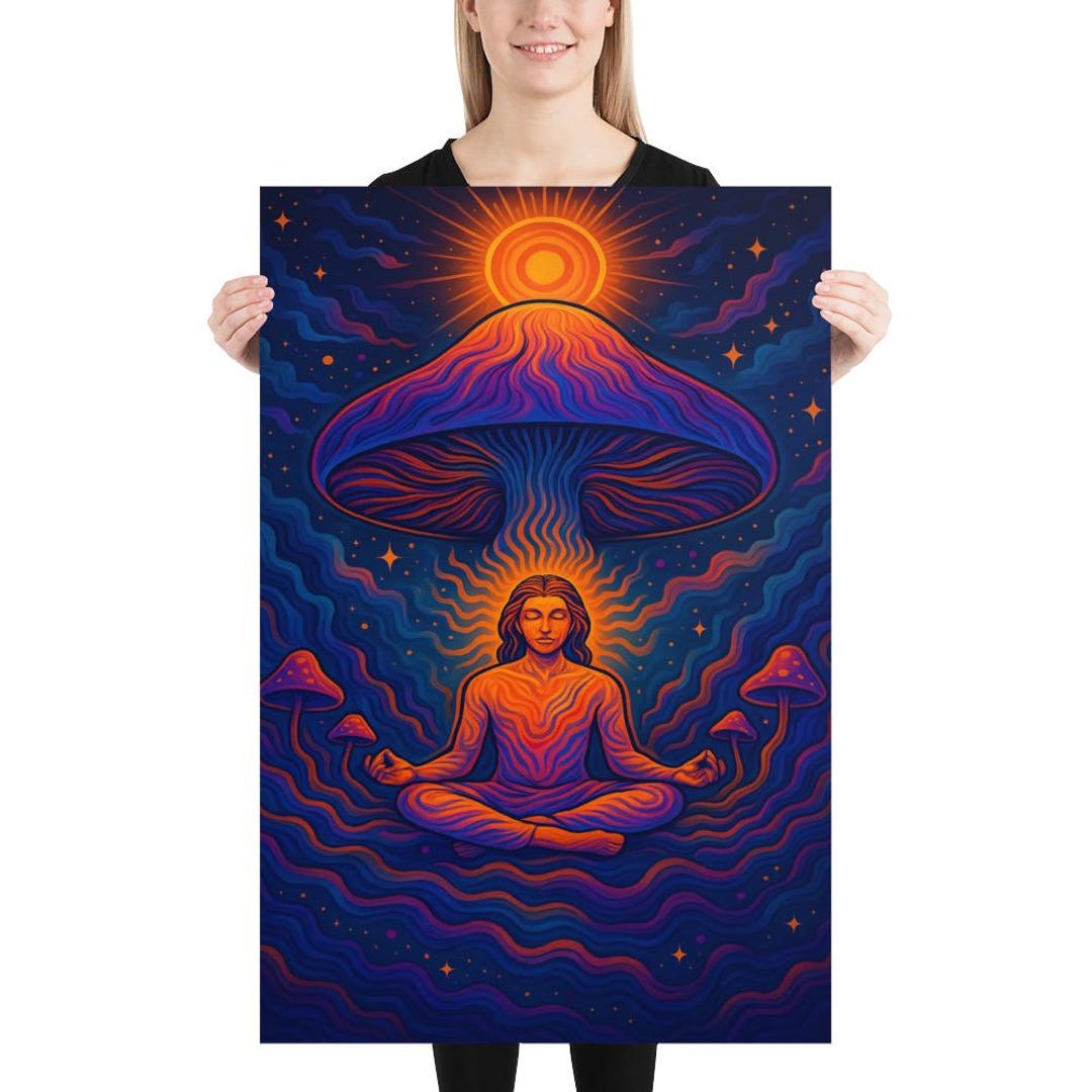 Psychedelic Enlightenment Poster – Trippy Mushroom Meditation Art Print ...