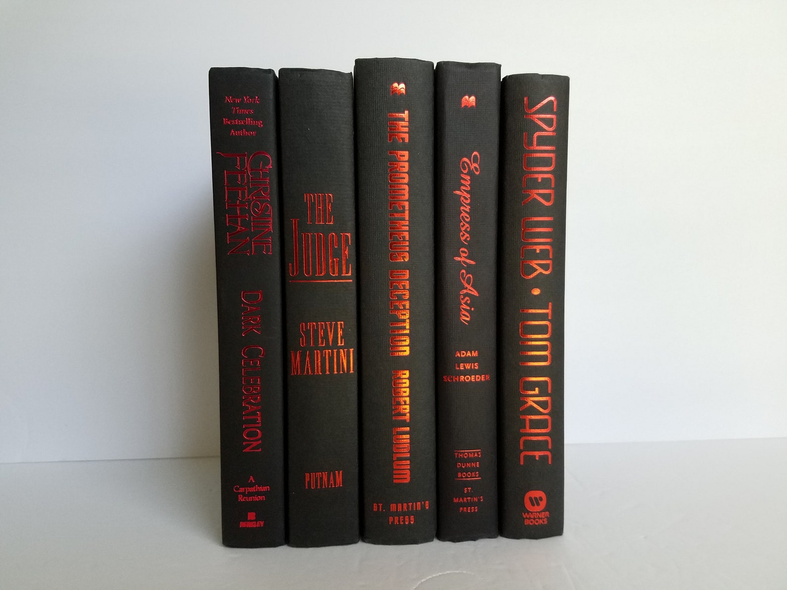 Set of 5 Black Books With Red Foil Lettering Home or Wedding Decor ...