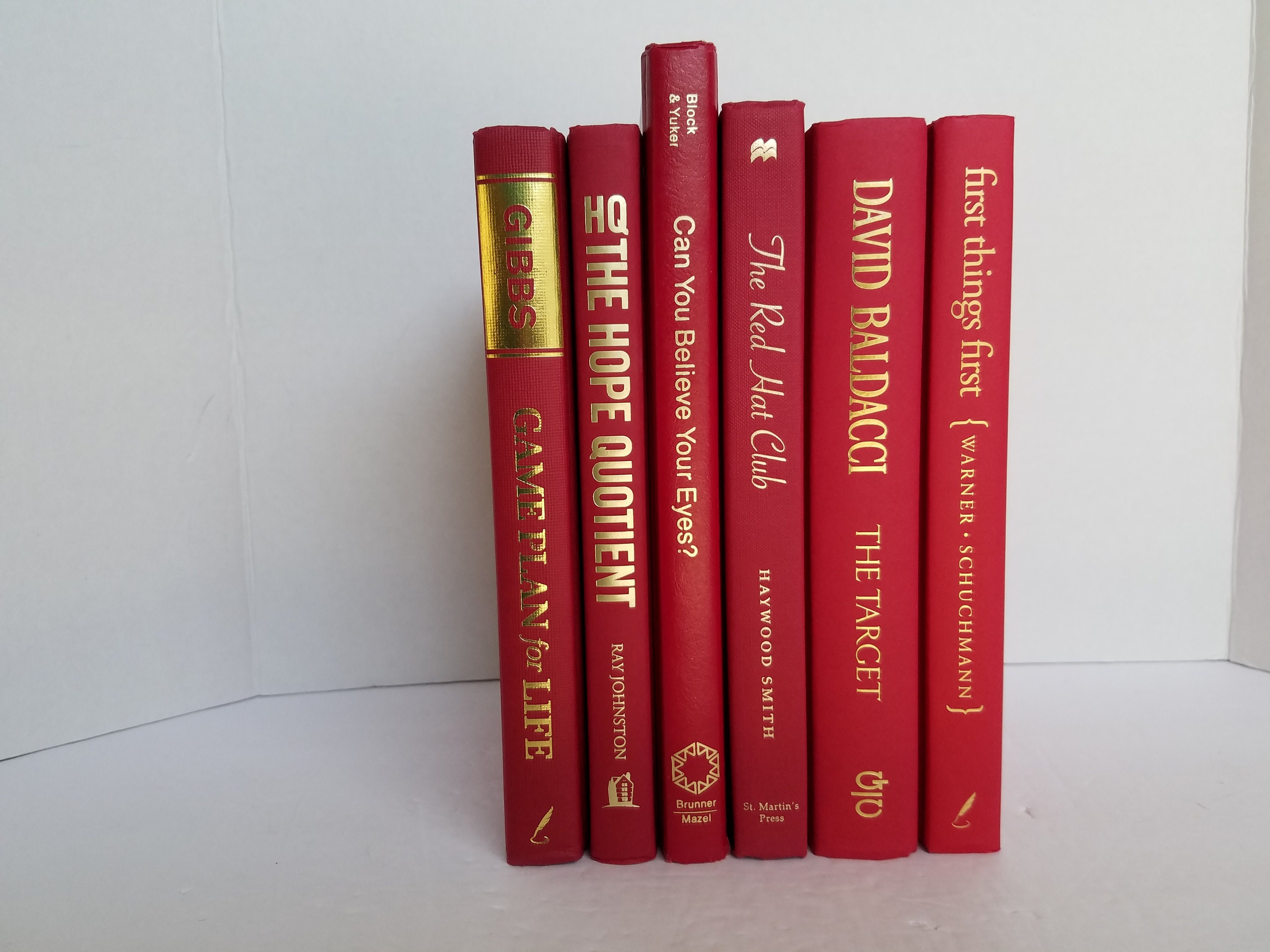 Set of 6 Red Books with Gold Foil Lettering Home or Wedding Decor ...