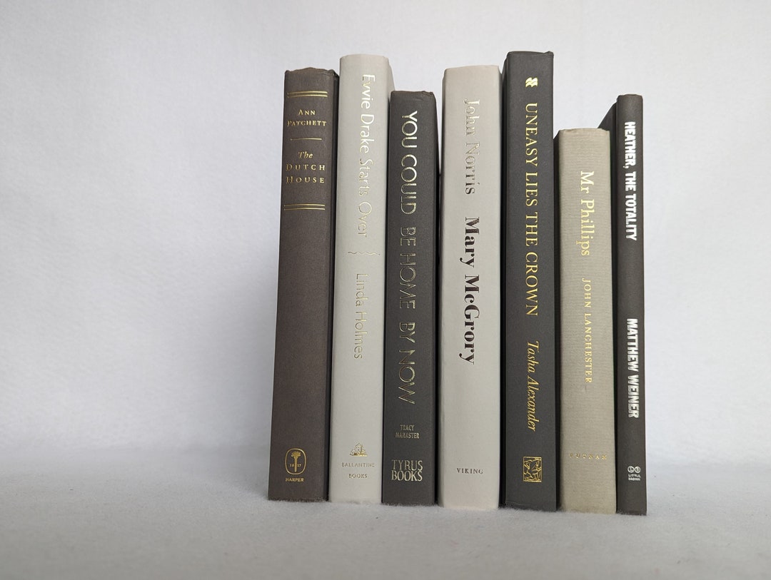 Set of 7 Mixed Gray Books; Home or Wedding Decor; Instant Library; Book ...
