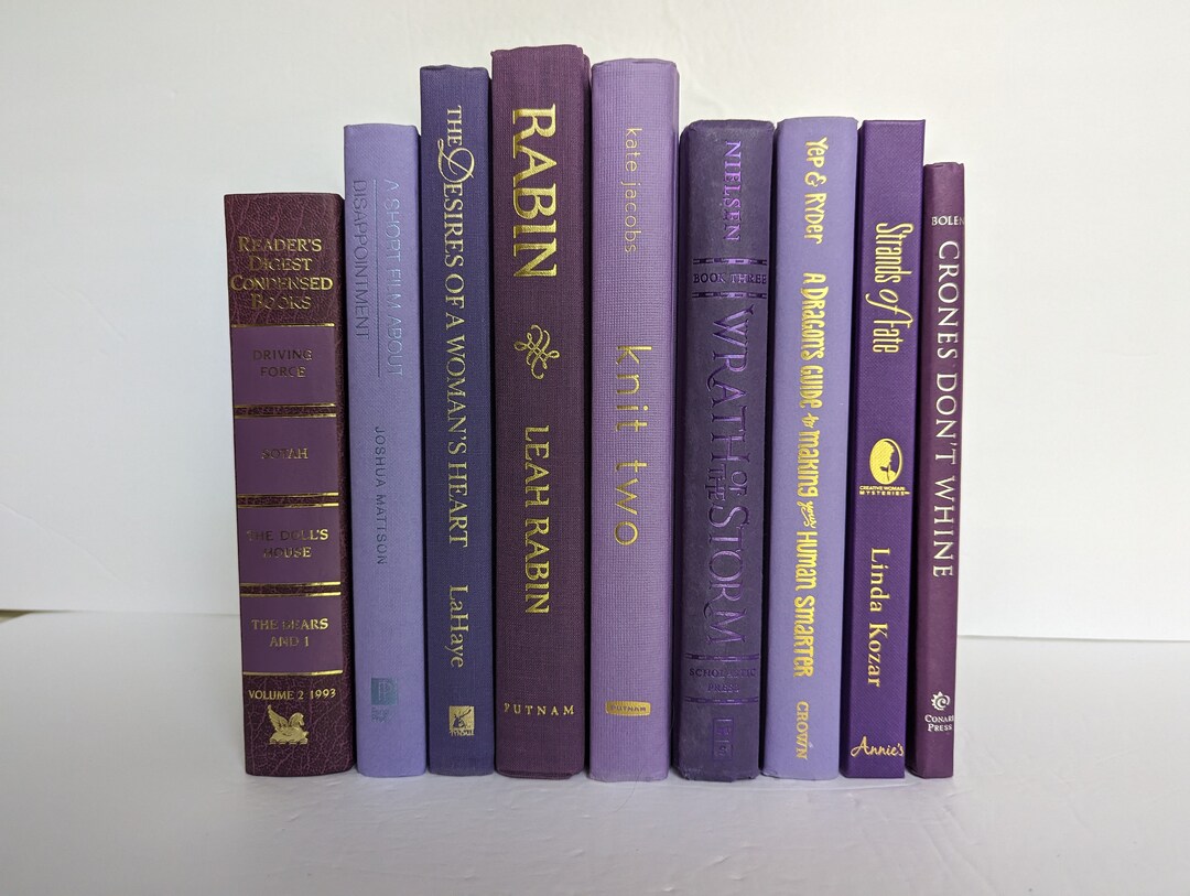 Set of 9 Purple Books; Home or Wedding Decor; Instant Library; Book ...