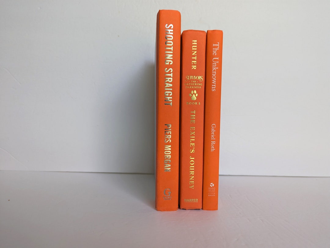 Orange Books; Set of 3 Hardcover Books; Home or Wedding Decor; Instant ...