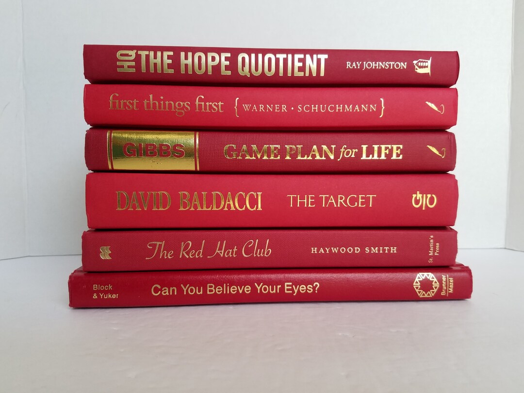 Red Books With Gold Foil Lettering; Set of 6 Hardback Books ; Home or ...