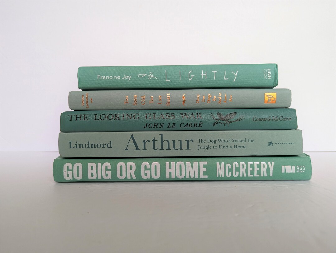 Set of 5 Aqua Green Books; Home or Wedding Decor; Instant Library; Book ...