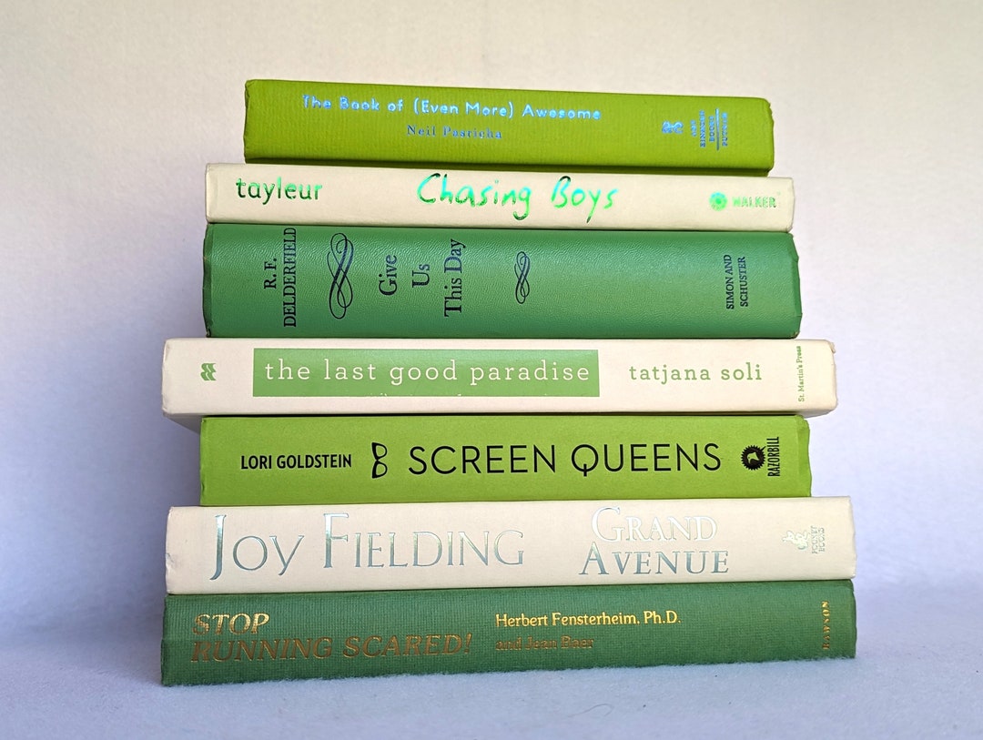 Set of 7 Green and Ivory Books; Home or Wedding Decor; Instant Library ...