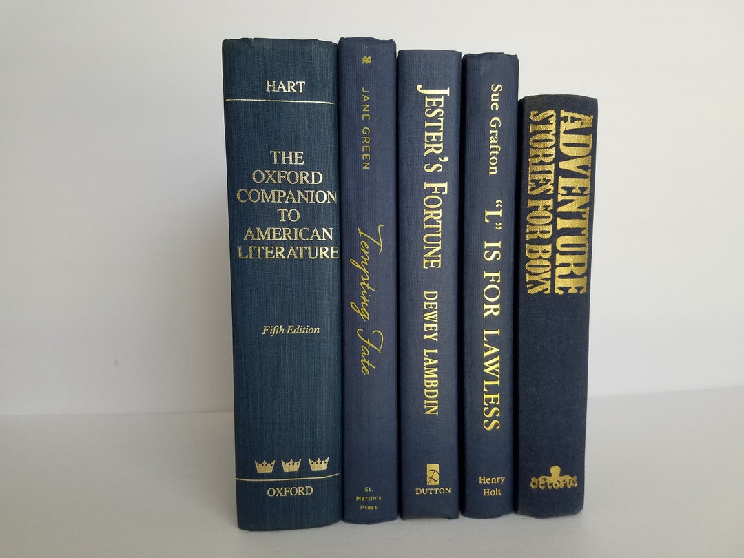 Dark Navy Blue Books With Gold Lettering; Set of 5 Books; Home or ...