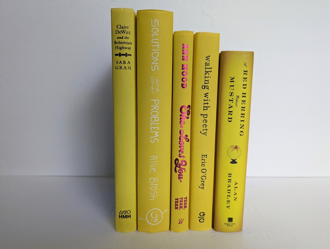 Set of 5 Yellow Books; Home or Wedding Decor; Instant Library; Book ...