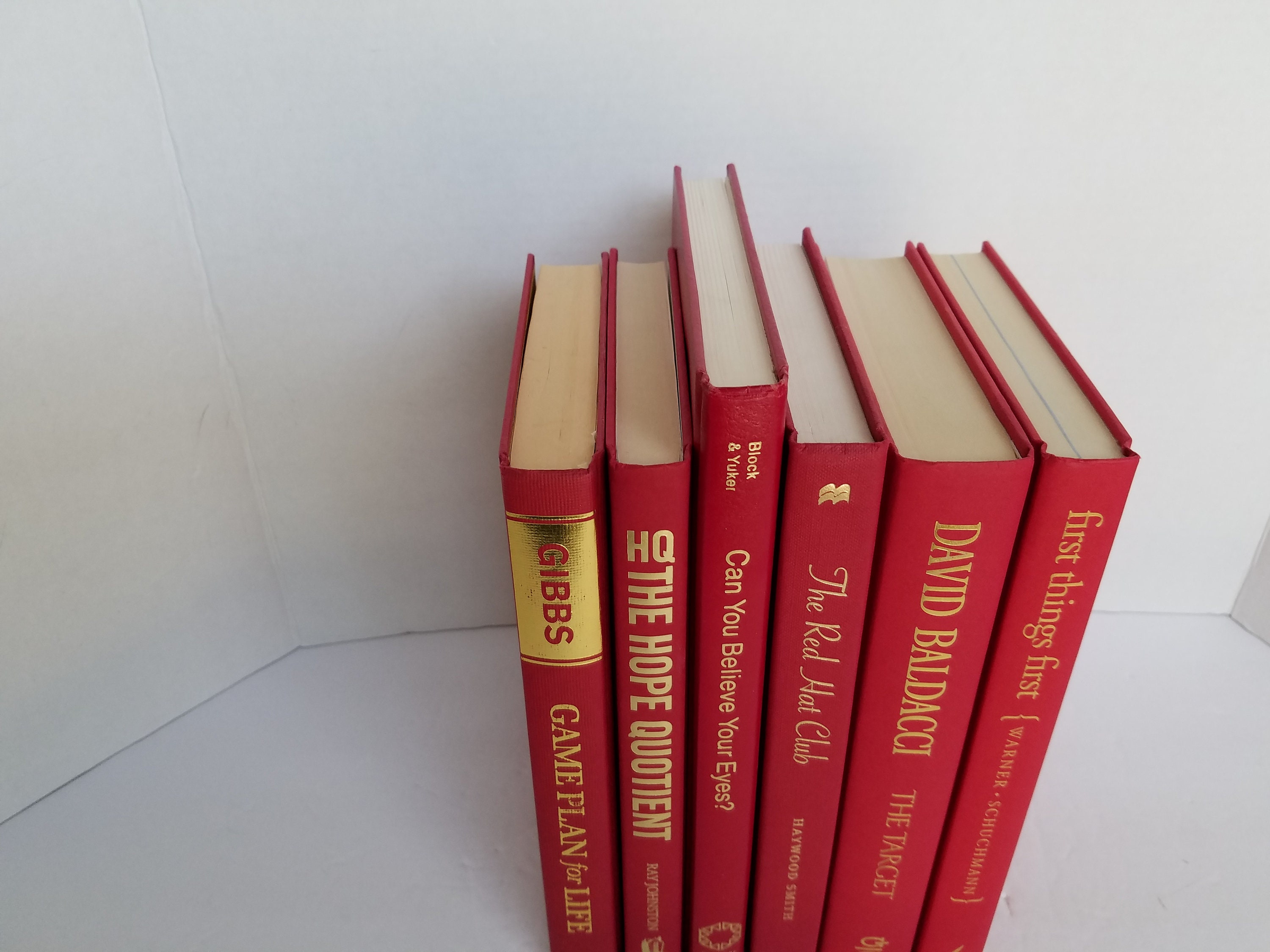 Set of 6 Red Books With Gold Foil Lettering Home or Wedding Decor ...