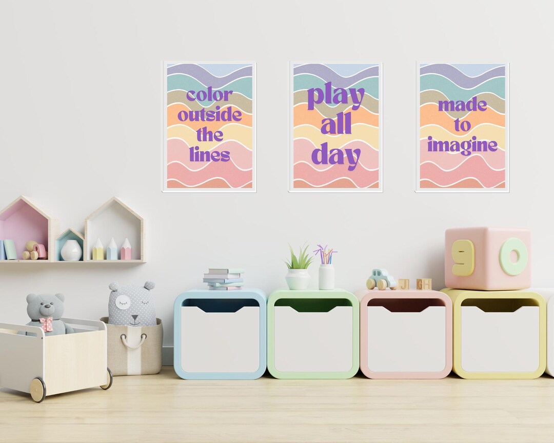 Playroom Printable Art Bundle – Set of 3 Kids Room Posters | Play All ...