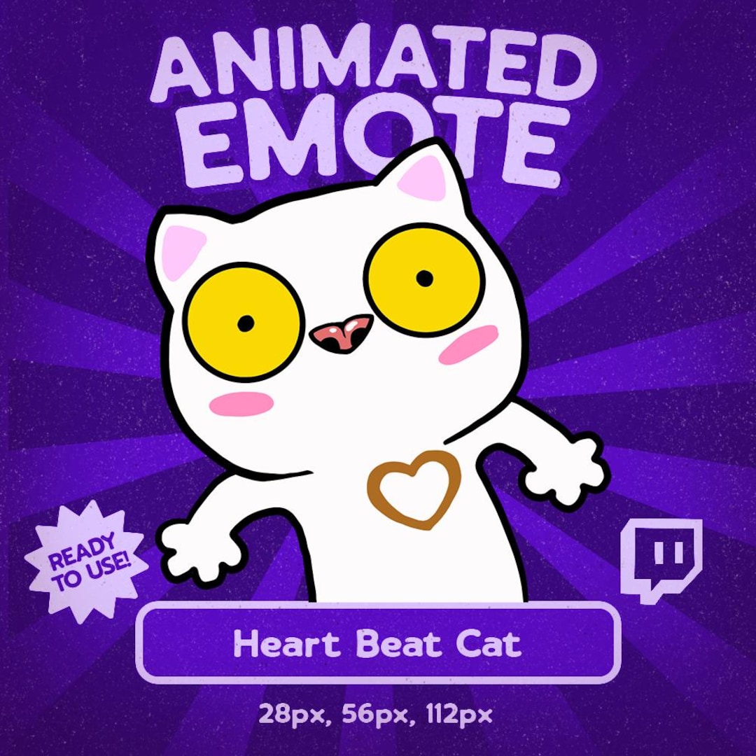 Kawaii Heart Beat Cat Animated Emote for Twitch and Discord, Cute ...