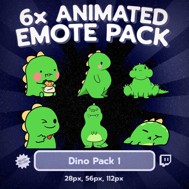 Kawaii Dino Emote Pack Animated for Twitch and Discord, Cute Dinosaur ...