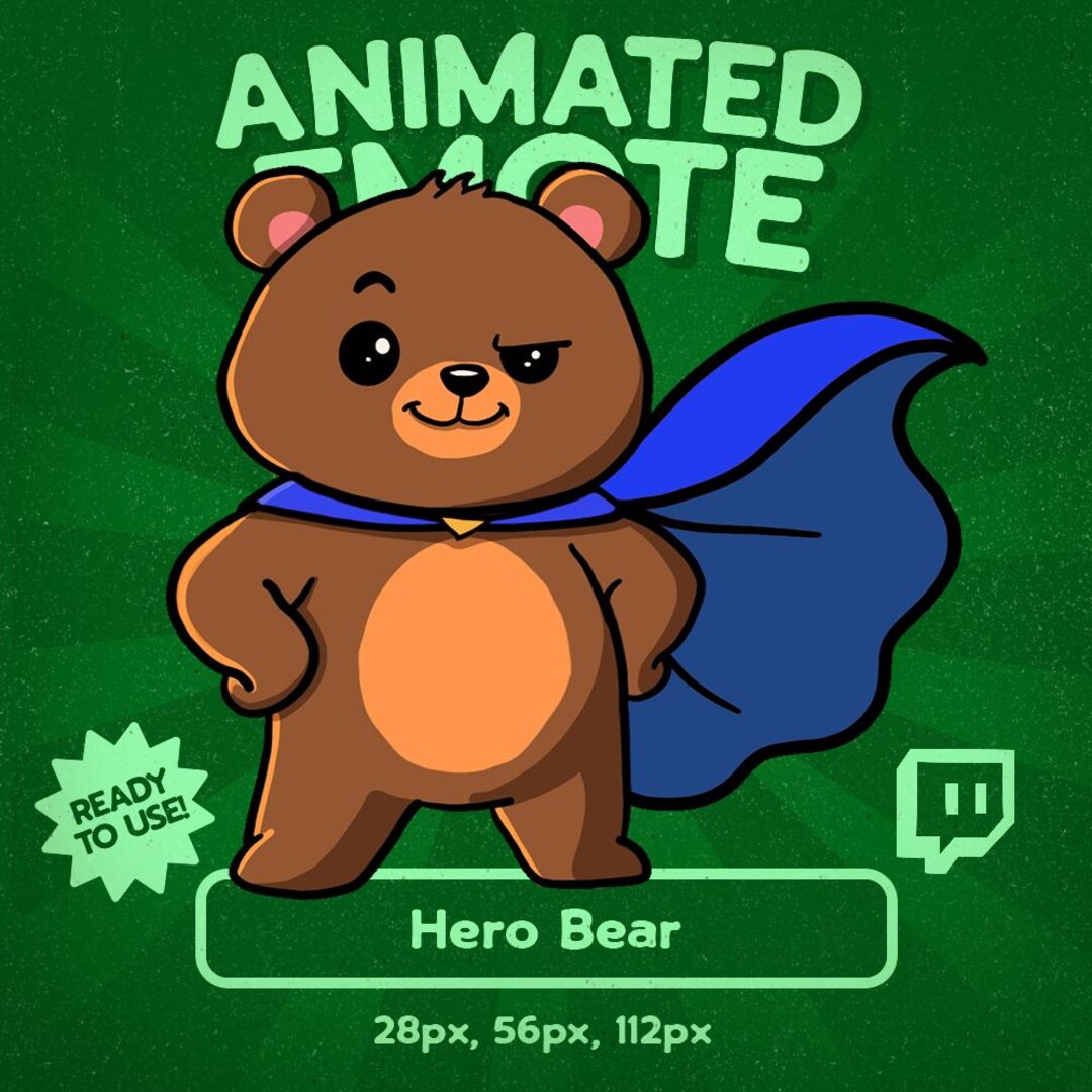 Hero Bear Animated Twitch Emote: Kawaii Superhero Reaction for Discord ...