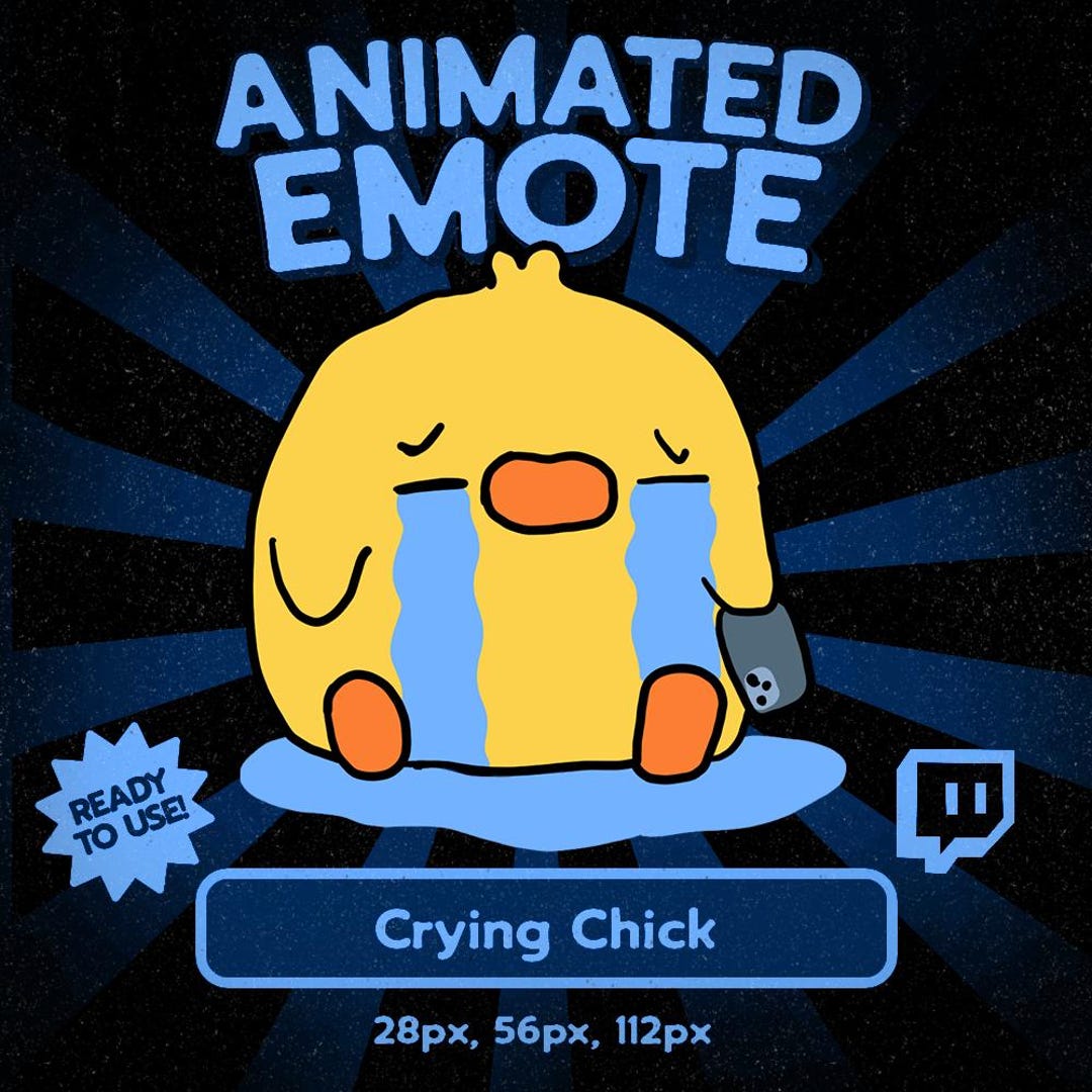 Kawaii Crying Chick Animated Emote for Twitch and Discord, Cute Sad ...