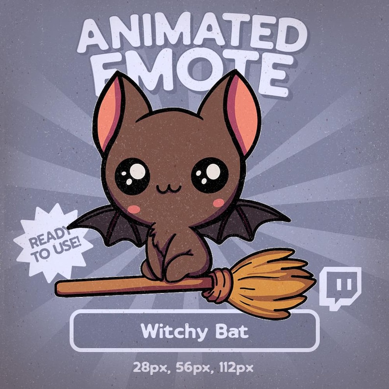 Kawaii Witchy Bat Animated Emote: Halloween Vtuber Twitch/discord/kick ...