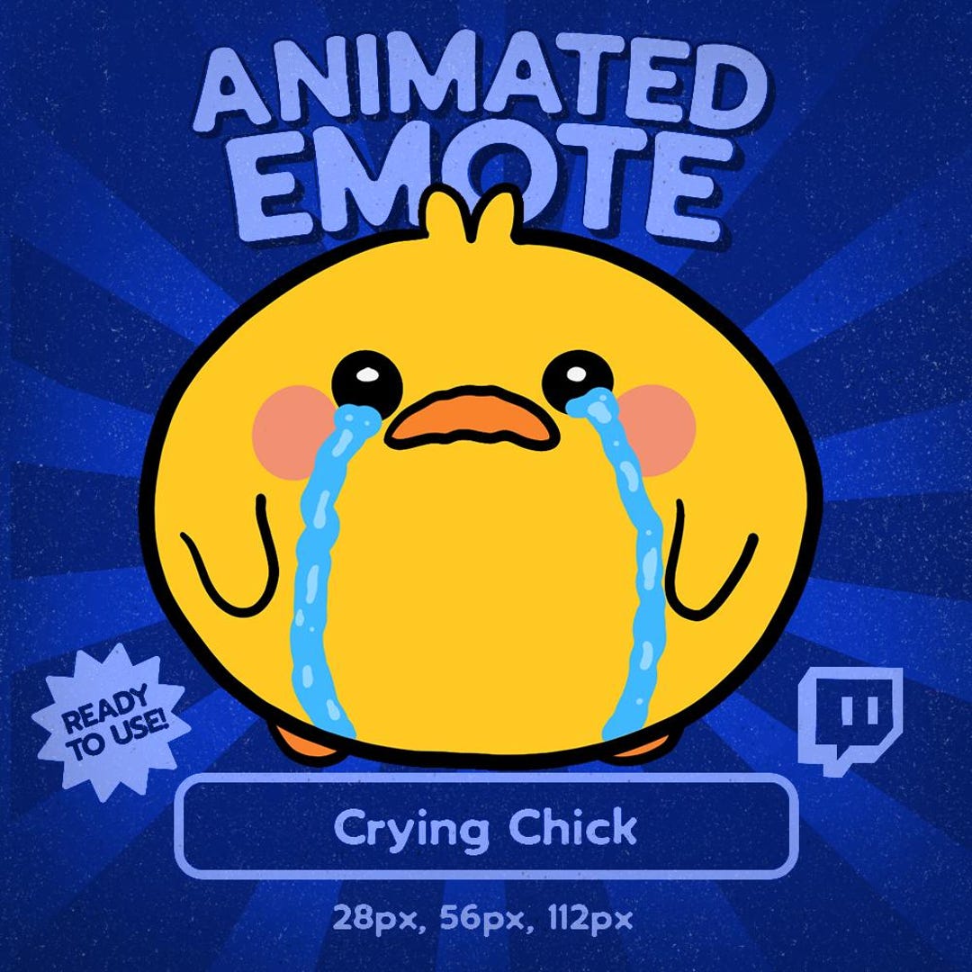Kawaii Crying Chick Animated Twitch Emote, Cute Sad Bird Reaction for ...