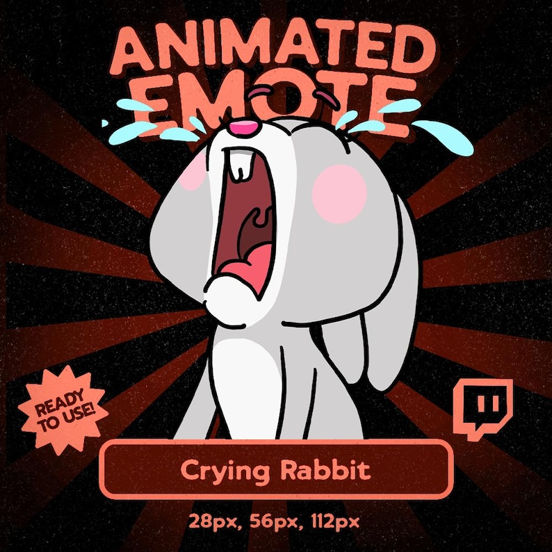 Kawaii Crying Rabbit Animated Emote for Twitch and Discord, Sad Bunny ...