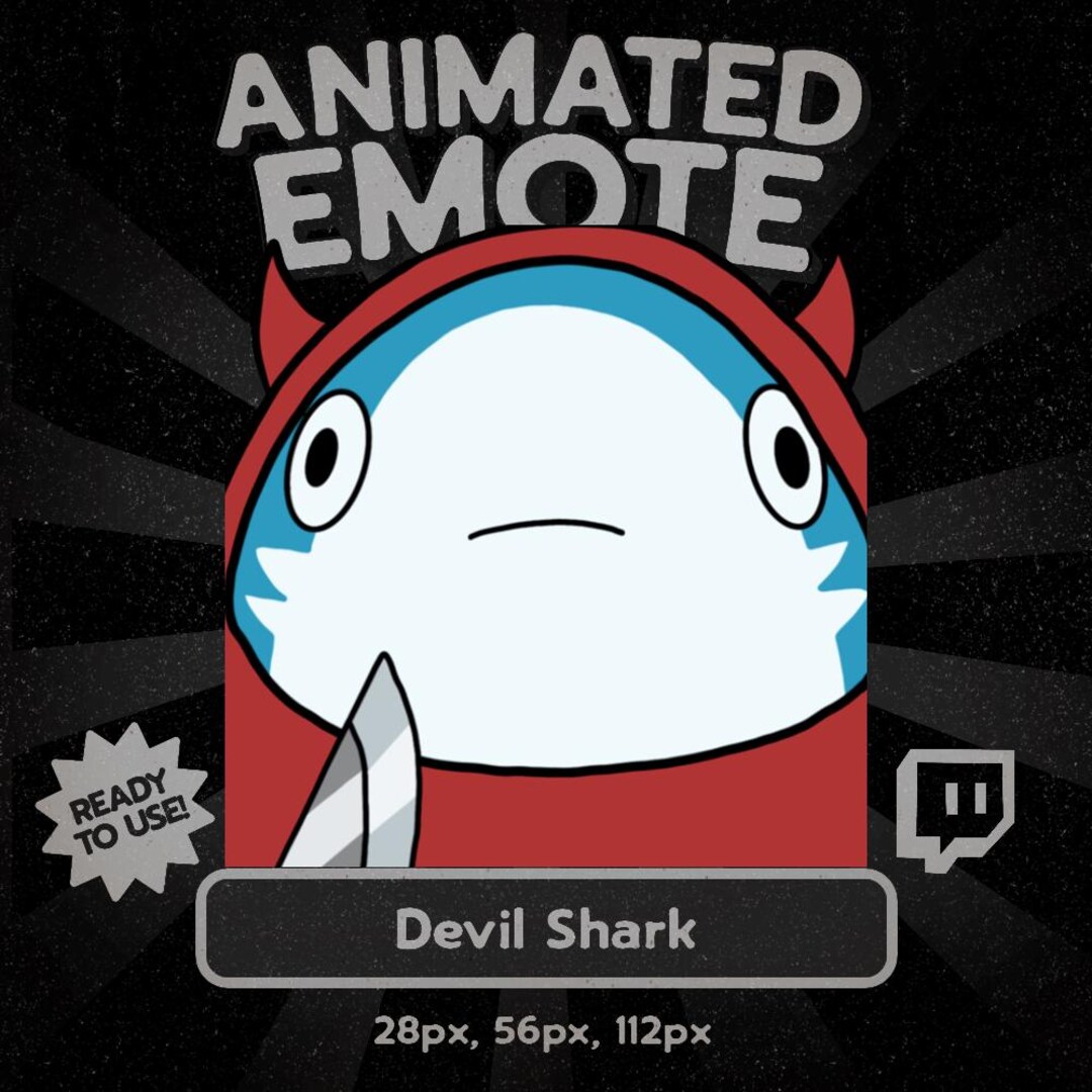 Kawaii Devil Shark Animated Emote for Twitch and Discord, Cute Spooky ...