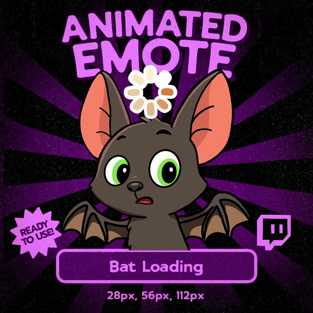Kawaii Bat Loading Animated Emote for Twitch and Discord, Funny Vampire ...