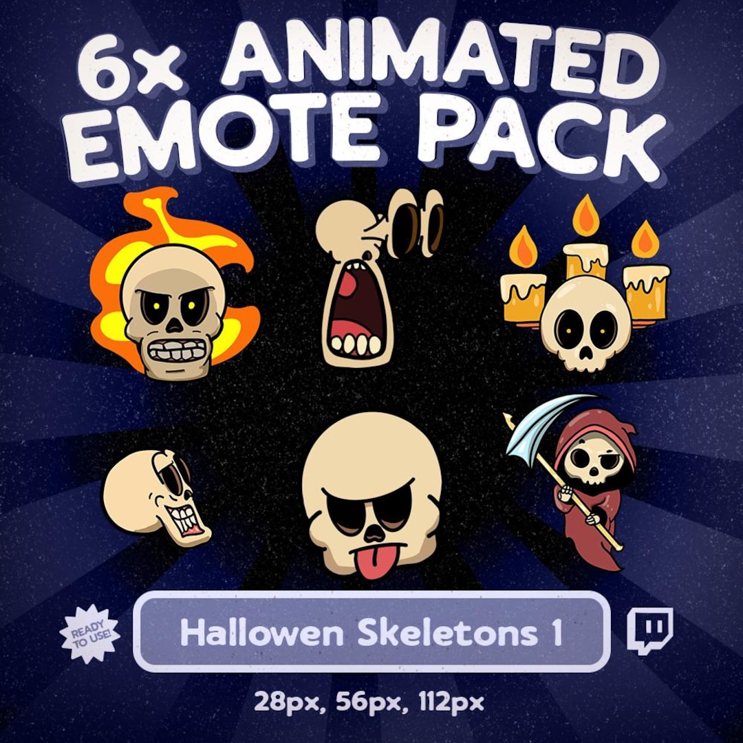 Halloween Skeleton Animated Emote Pack for Twitch and Discord, 6× Funny ...