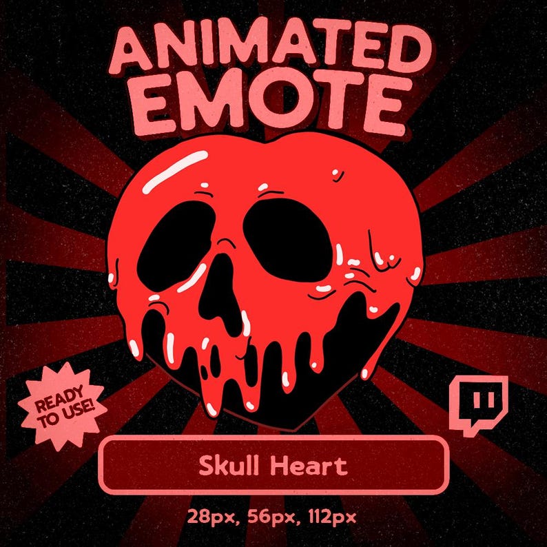 Kawaii Skull Heart Animated Emote for Twitch and Discord, Creepy Cute ...