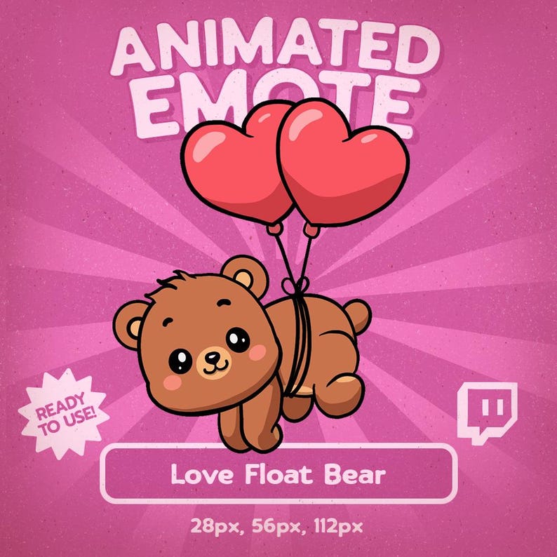 Love Bear Animated Emote: Heart Balloon GIF for Twitch, Discord, Kick ...