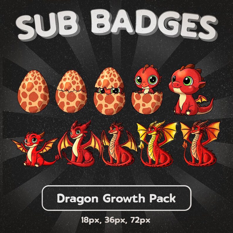 Kawaii Dragon Growth Twitch Sub Badges – Cute Evolving Dragon Loyalty ...