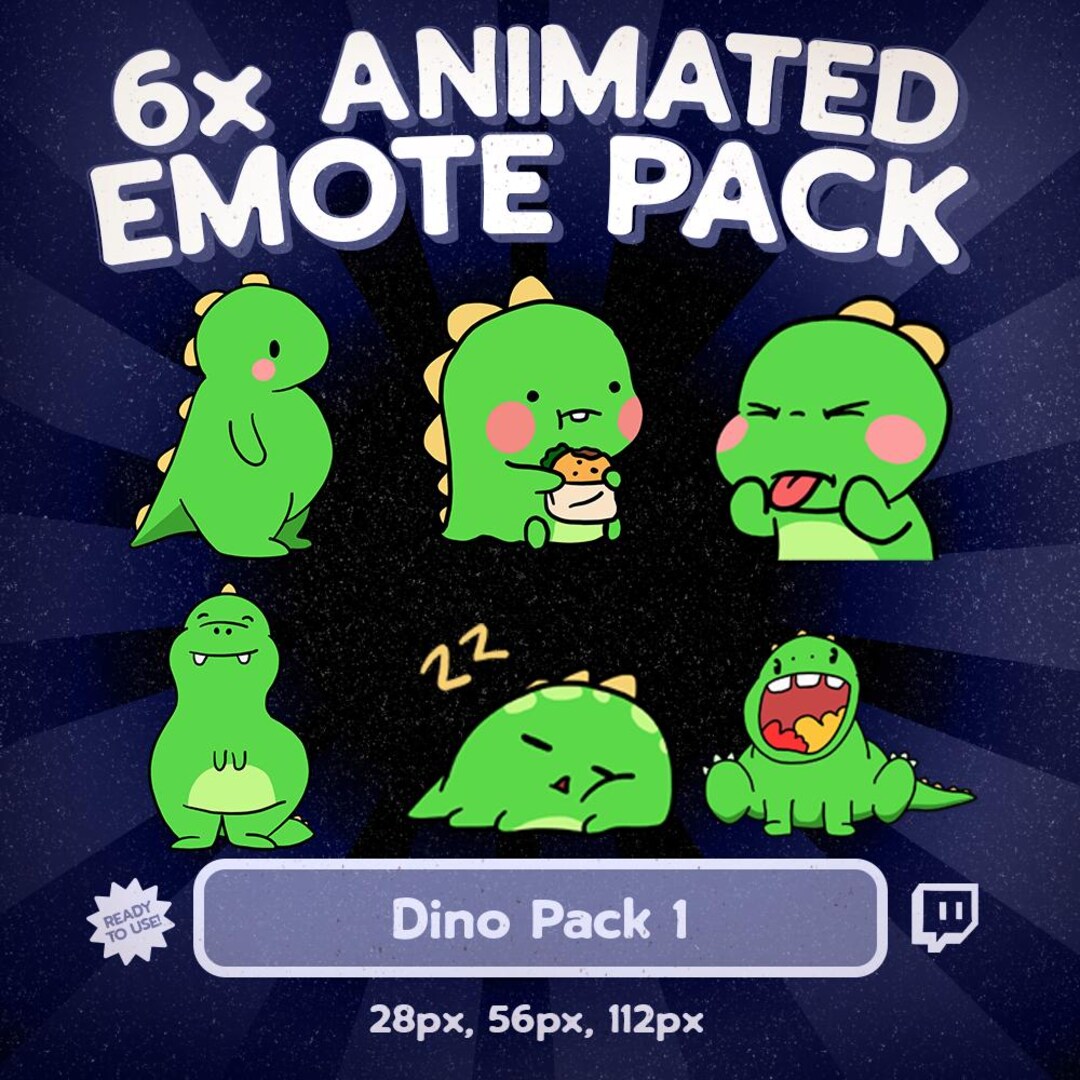 Kawaii Dinosaur Animated Emote Pack for Twitch and Discord, 6x Cute ...