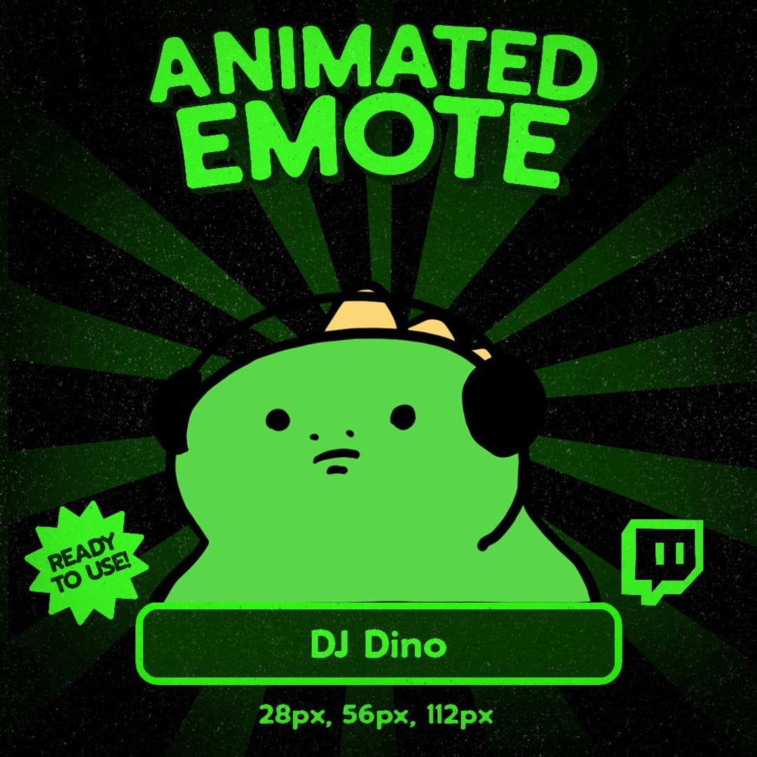 Kawaii DJ Dino Animated Emote for Twitch and Discord, Cute Music ...