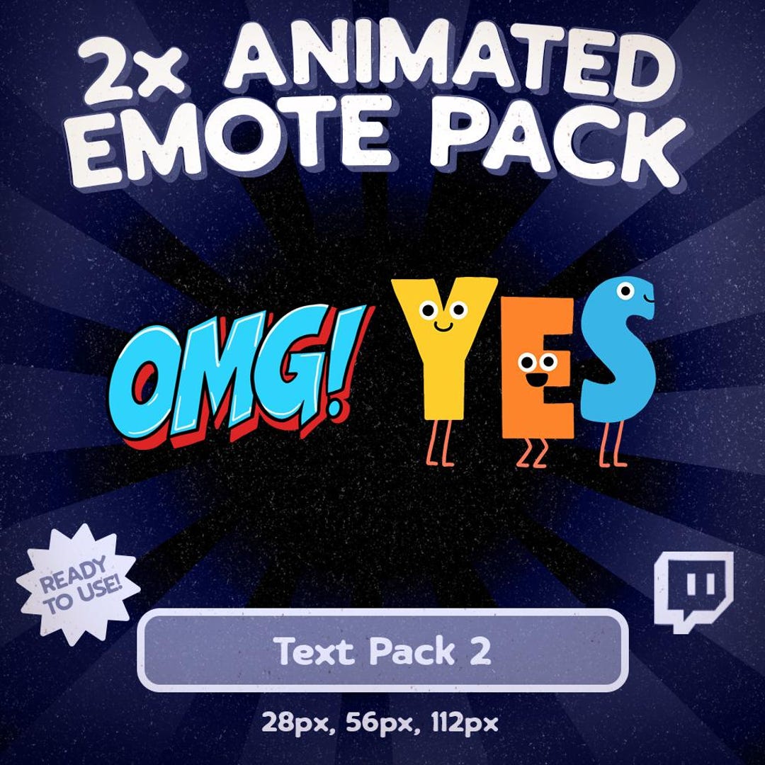 Kawaii Text Pack Animated Emote Set for Twitch and Discord, OMG and YES ...