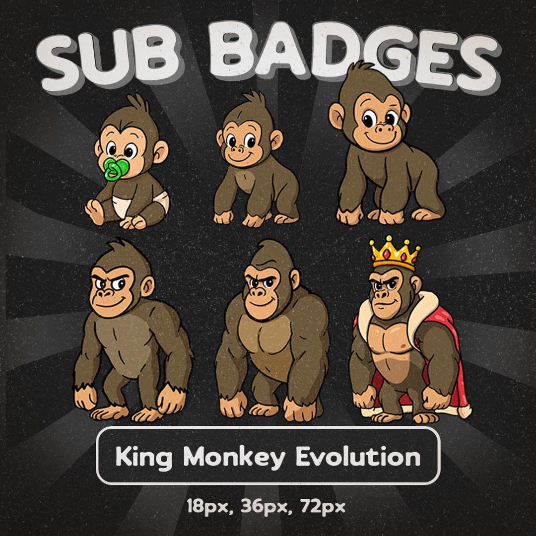 Evolving Monkey Sub Badges: Gorilla King Twitch Loyalty Badges (digital ...