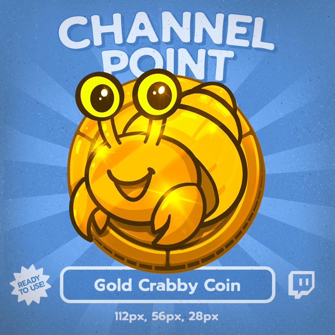 Kawaii Gold Crab Coin Channel Point for Twitch, Cute Crabby Reward Icon ...