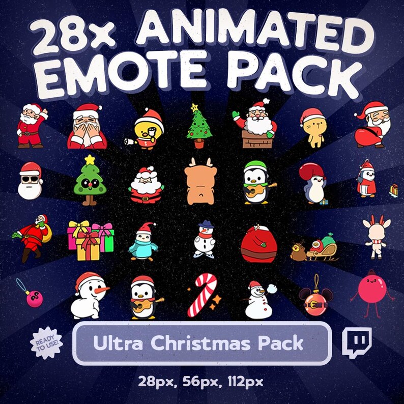 Kawaii Ultra Christmas Animated Emote Pack for Twitch and Discord, 28 ...