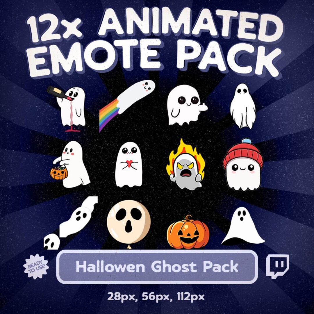 Halloween Ghost Animated Emote Pack for Twitch and Discord, 12× Cute ...
