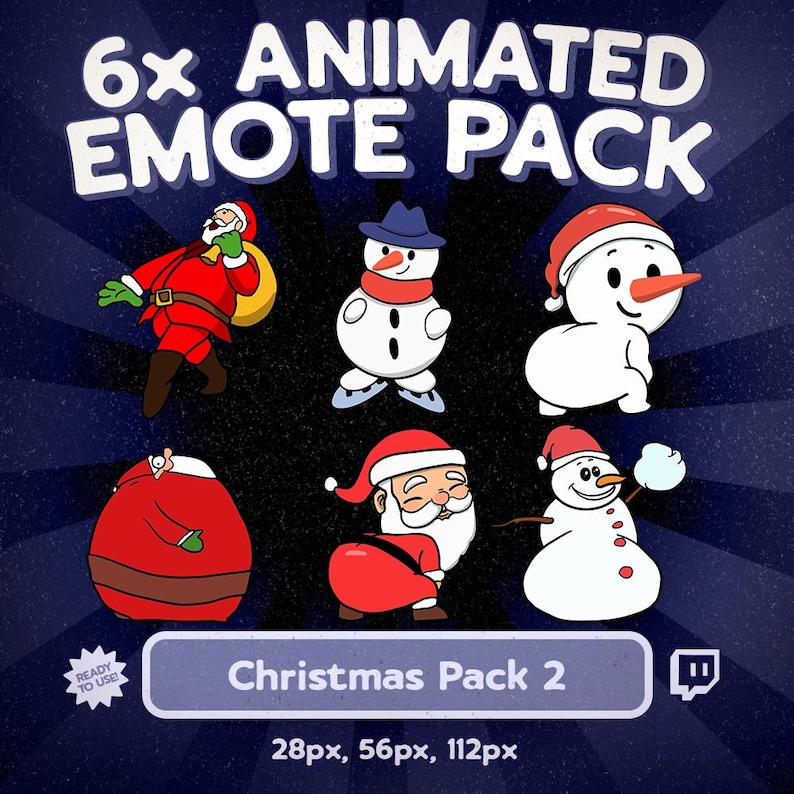 Kawaii Christmas Animated Emote Pack 2 for Twitch and Discord, 6 Funny ...