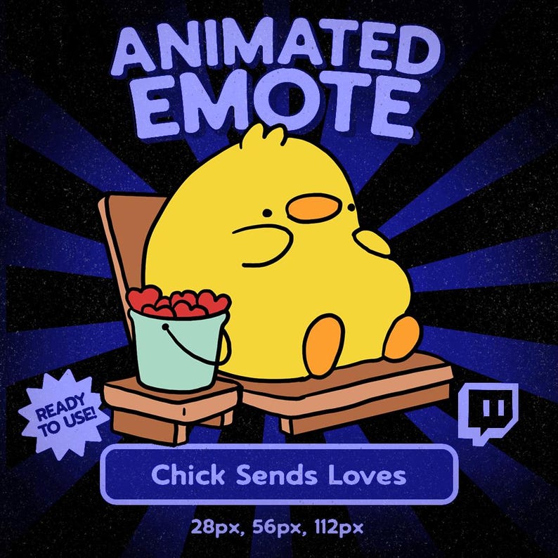 Kawaii Chick Sends Love Animated Emote for Twitch and Discord, Cute ...