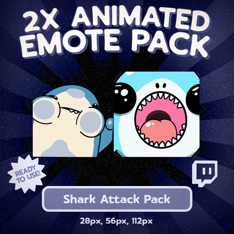 Kawaii Shark Attack Animated Emote Pack, 2 Funny Shark Emotes for ...