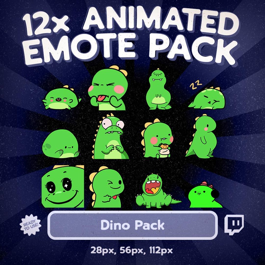 Kawaii Dinosaur Animated Emote Pack for Twitch and Discord, 12x Cute ...
