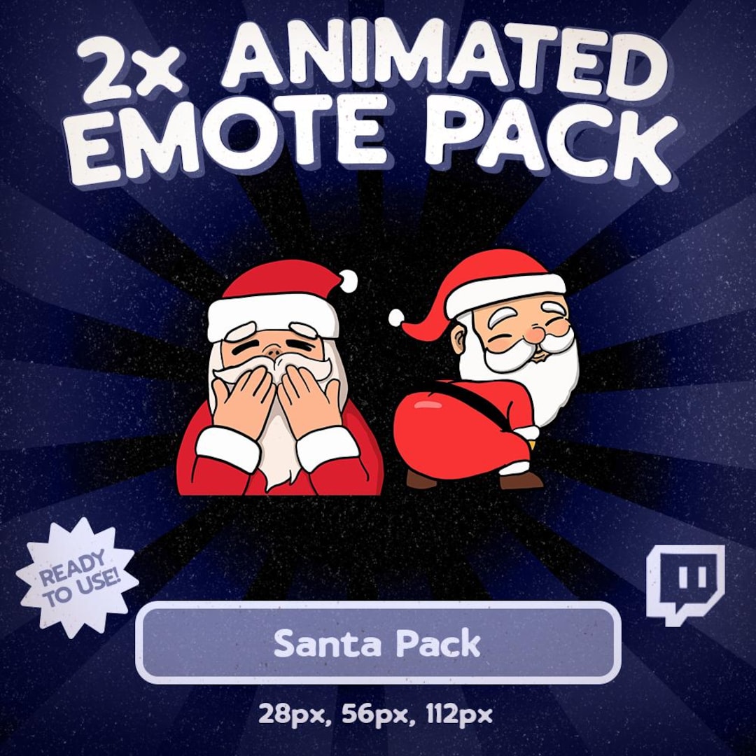 Kawaii Santa Animated Emote Pack for Twitch and Discord, 2 Cute ...