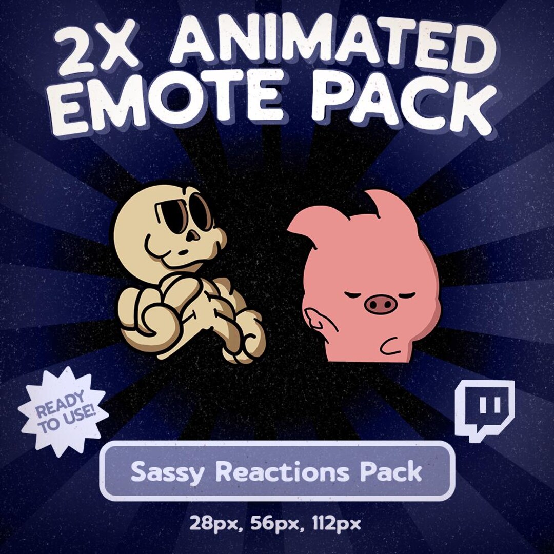 Kawaii Sassy Reactions Animated Emote Pack, 2 Funny Skeleton and Pig ...