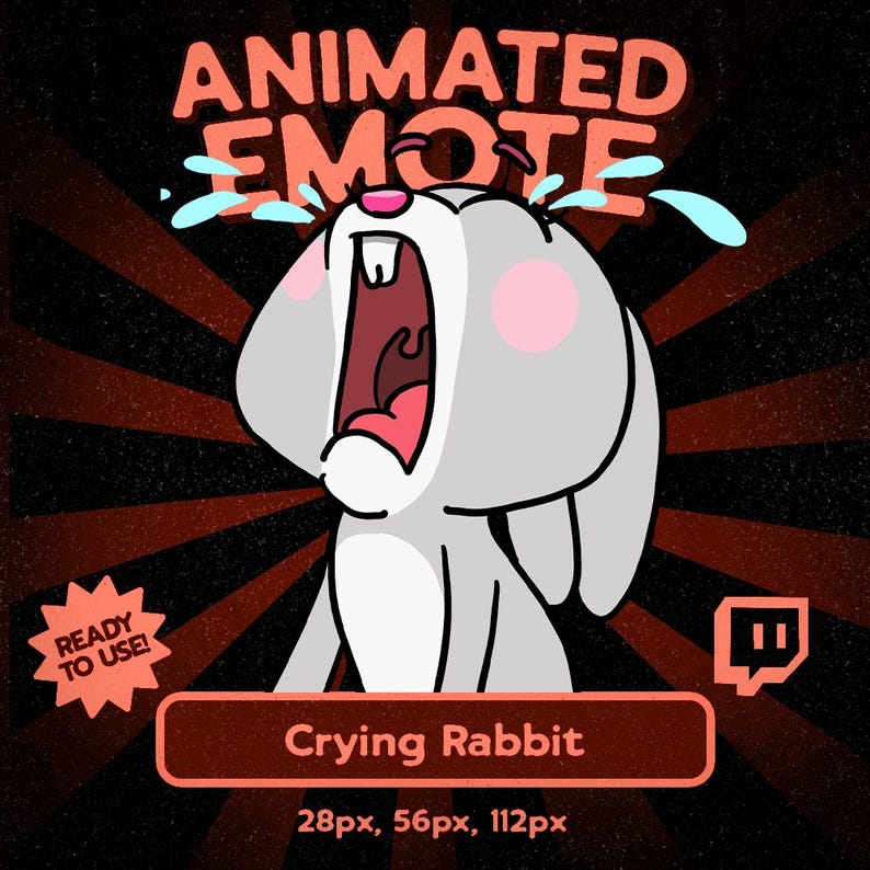 Kawaii Crying Rabbit Animated Emote for Twitch and Discord, Sad Bunny ...