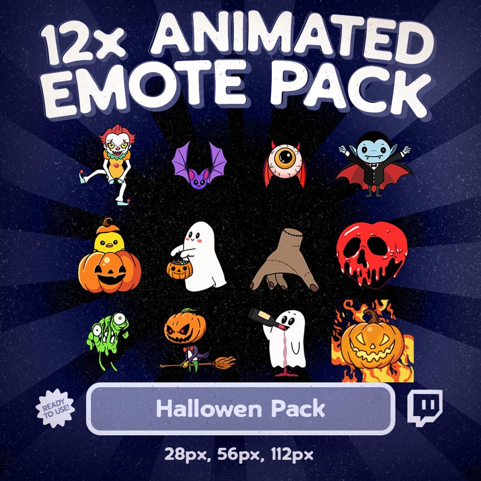 Kawaii Halloween Animated Emote Pack for Twitch and Discord, 12x Spooky ...