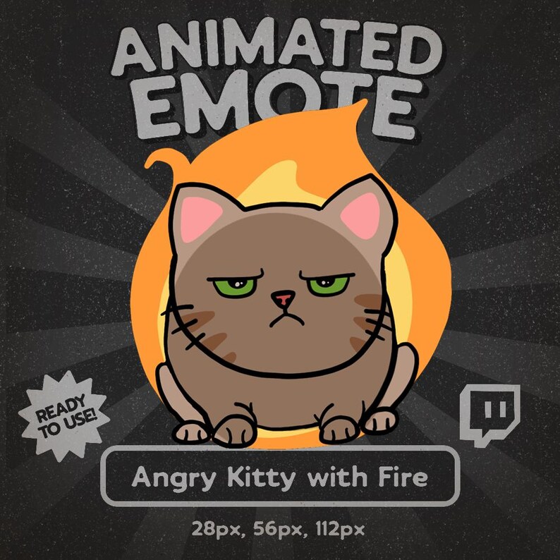 Animated Angry Cat Fire Emote: Kawaii Twitch/discord GIF (digital ...