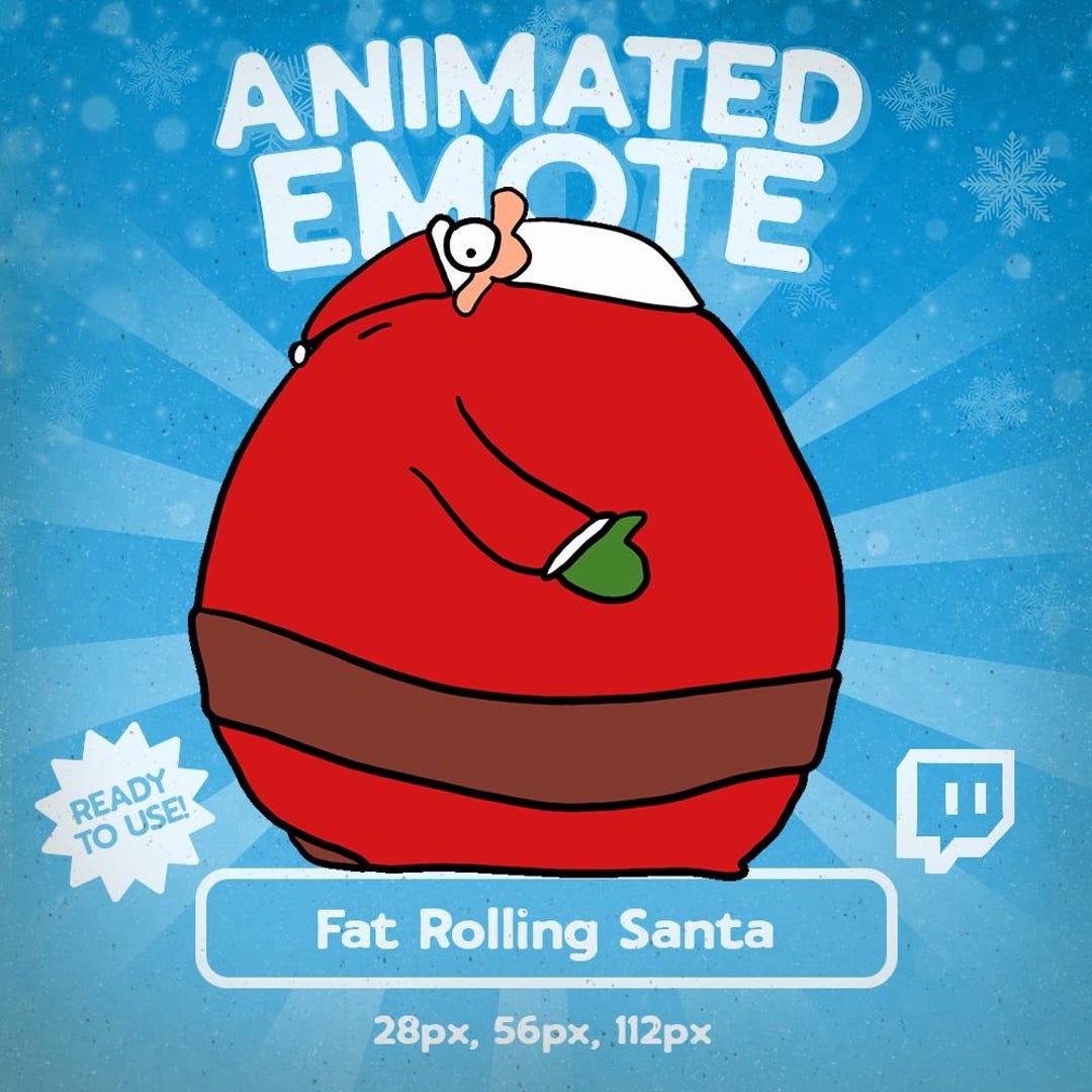 Kawaii Rolling Santa Animated Emote for Twitch and Discord, Funny Fat ...