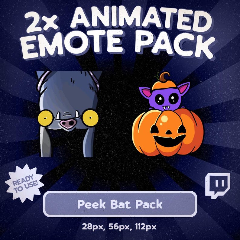 Kawaii Peek Bat Animated Emote Pack for Twitch and Discord, Cute Spooky ...