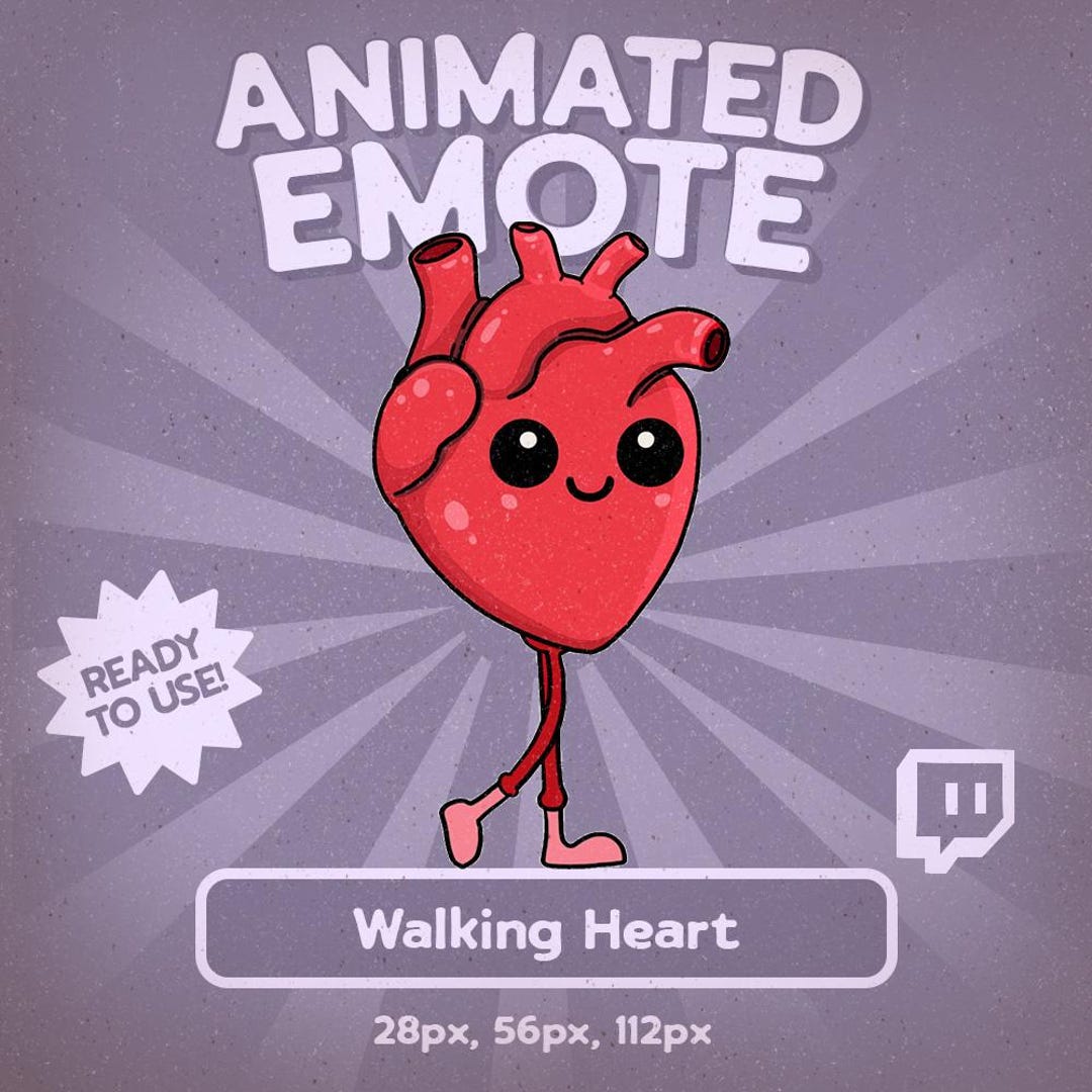 Kawaii Walking Heart Emote: Animated GIF for Twitch, Discord, Kick ...