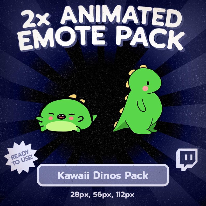 Kawaii Dino Animated Emote Pack for Twitch and Discord, Cute Dinosaur ...
